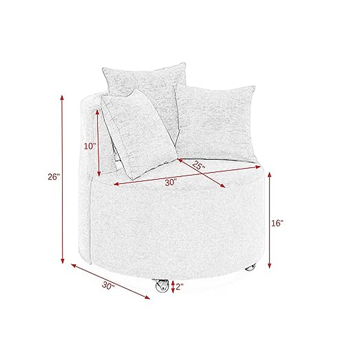 KEVINSPACE 30'' Small Swivel Barrel Chair, Comfy Round Club Chairs for Living Room Bedroom, Swivel Single Sofa with 4 Universal Caster Wheels Lounge Accent Chair Boucle Armchair White