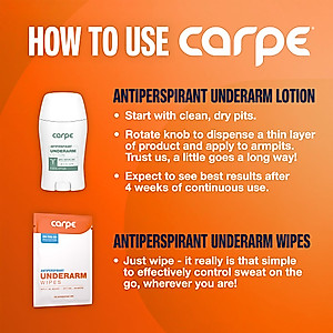 Carpe Underarm Antiperspirant and Deodorant, Pack of 3-WITH 3 FREE ON-THE-GO WIPES!