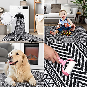 Fashionwu Machine Washable Rug 2x12 Runners for Hallway, Boho Bathroom Rug Low Pile Geometric Area Rug Black and White Rug for Entryway Non-Slip Throw Rugs for Indoor Entry Rug for Bedroom, 2x12 Feet