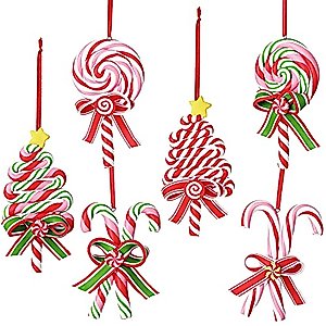 6 Pieces Christmas Candy Ornaments Lollipop Ornament Candy Cane Hanging Decor Peppermint Christmas Tree Decoration Fake Candy Canes Crafts for Xmas Wreath Party Supplies Red and White (Basic Style)