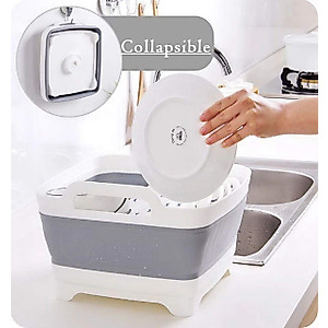 Leemeimei 9L (2.4Gallon) Dish Basin Collapsible with Drain Plug Carry Handles ,Kitchen Storage Tray Dish Wash Basin, Portable Dish Tub, Foldable Dishpan for Camping Portable Dish Washing(Gray)