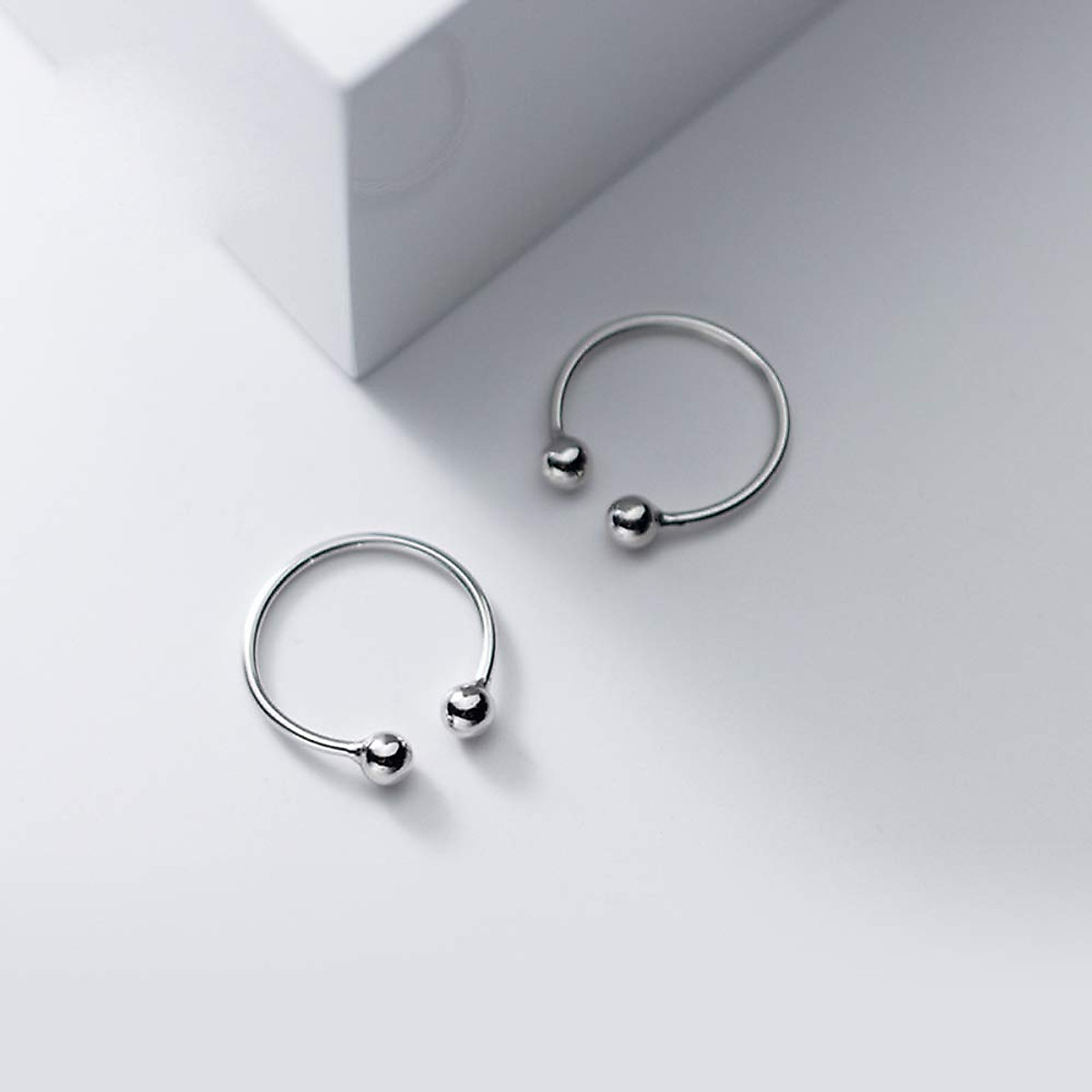 NewZenro Dainty Tiny Balls Knuckle Stacking Rings for Women S925 Sterling Silver Statement Adjustable Open Rings Minimalist White Gold Plated Polished Tail Finger Rings Hypoallergenic Jewelry Gifts