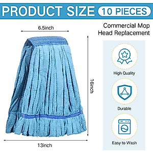 Lallisa 10 Pcs Commercial Mop Head Replacement Tube Microfiber Mop Heads for Floor Cleaning Industrial Mop Heads Looped End Wet Mop Head Refill for Home Commercial Industrial Use (Blue,18 oz)