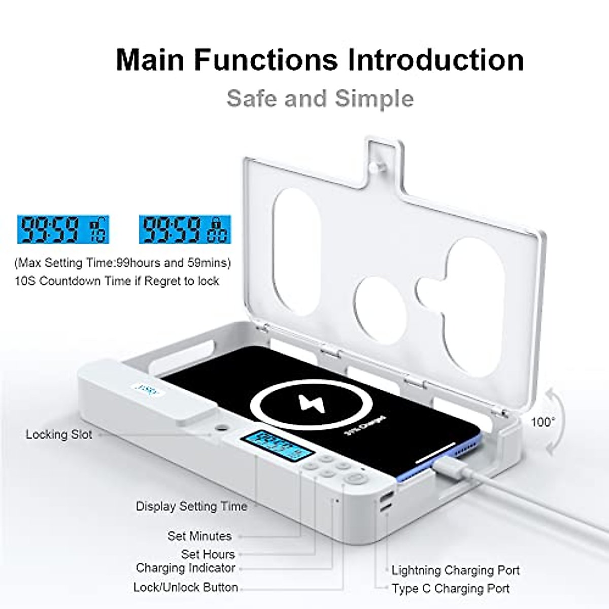 ySky Portable Smart Auto Phone Timer Lock Box for iPhone and Android Phones, Self-Control Timer Locker to Help Kids,Students, Adults Focus Back,Prevent Excessive Games, Mobile Phone Addiction(White)