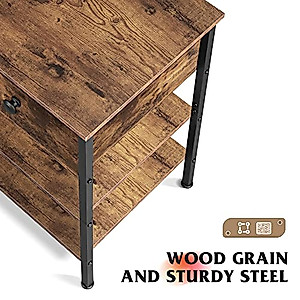 WLIVE Nightstand, Bedside Table with Adjustable Wooden Drawer, 3-Tier Night Stand for Couch, Bed, Sofa, End Table Side Table for Bedroom, Living Room, Rustic Brown…