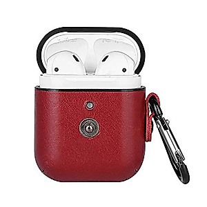 Wilken Apple AirPod Case with AirPod Cleaning Kit | Top Grain Leather Wrapped AirPod Case with Snap Closure System (Red)