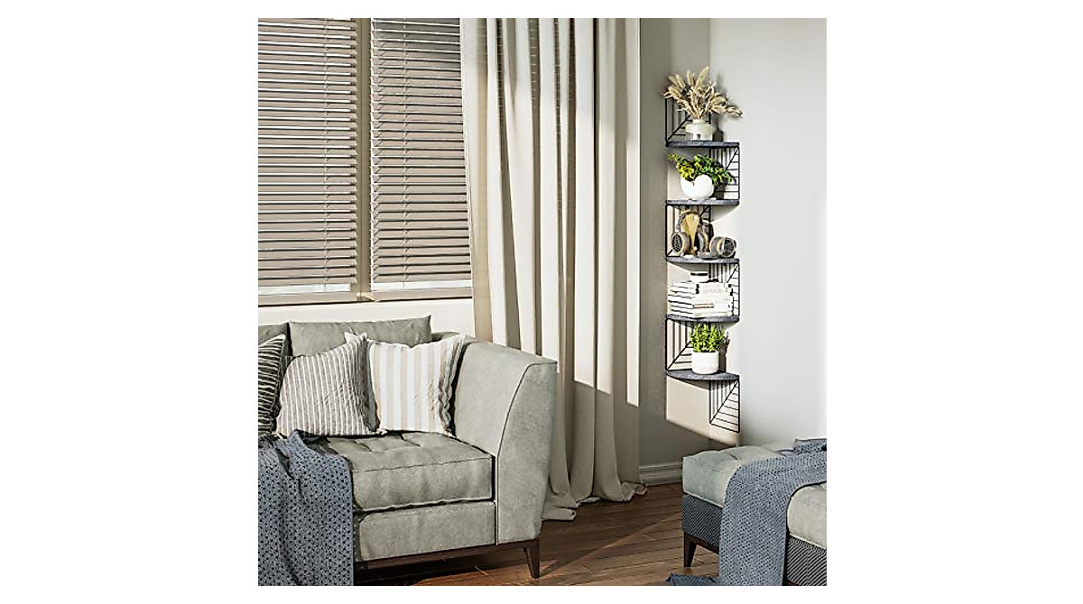 Love-KANKEI 5-Tier Rustic Corner Shelf for Any Room