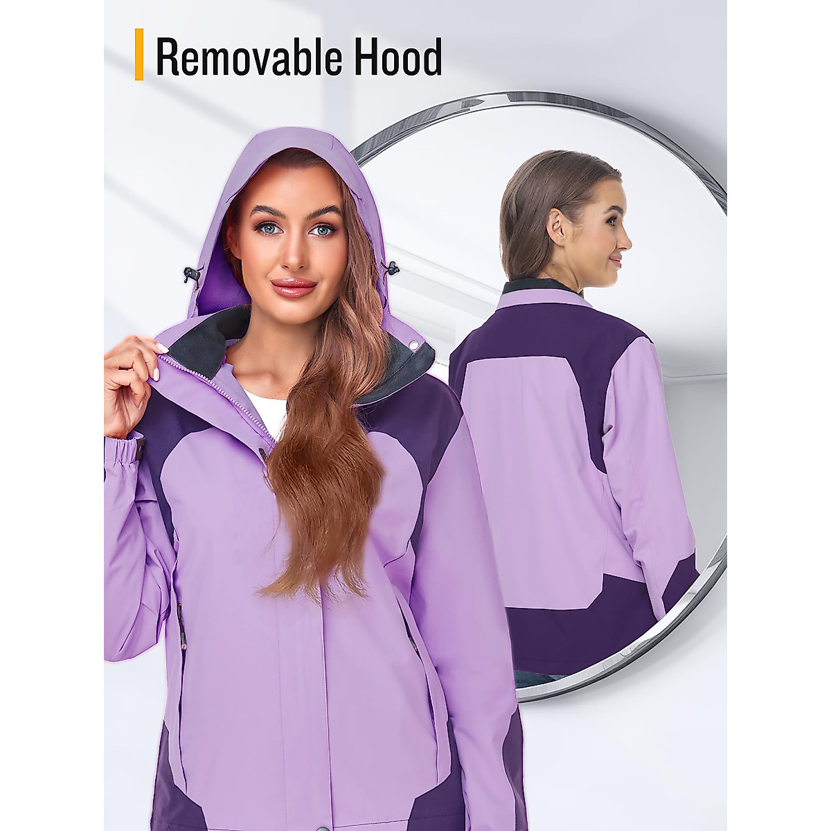 SaphiRose Womens Waterproof Rain jacket Lightweight Active Outdoor Raincoat with Removable Hood (Purple,Large)