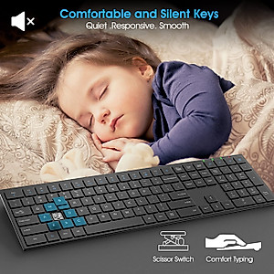 Trueque Wireless Keyboard, Full Size Ultra Slim Keyboard with Silent Keys, Number Pad, 2.4 GHz Wireless Ergonomic USB Computer Keyboard for Laptop, Windows, PC, Desktop, Mac, Black