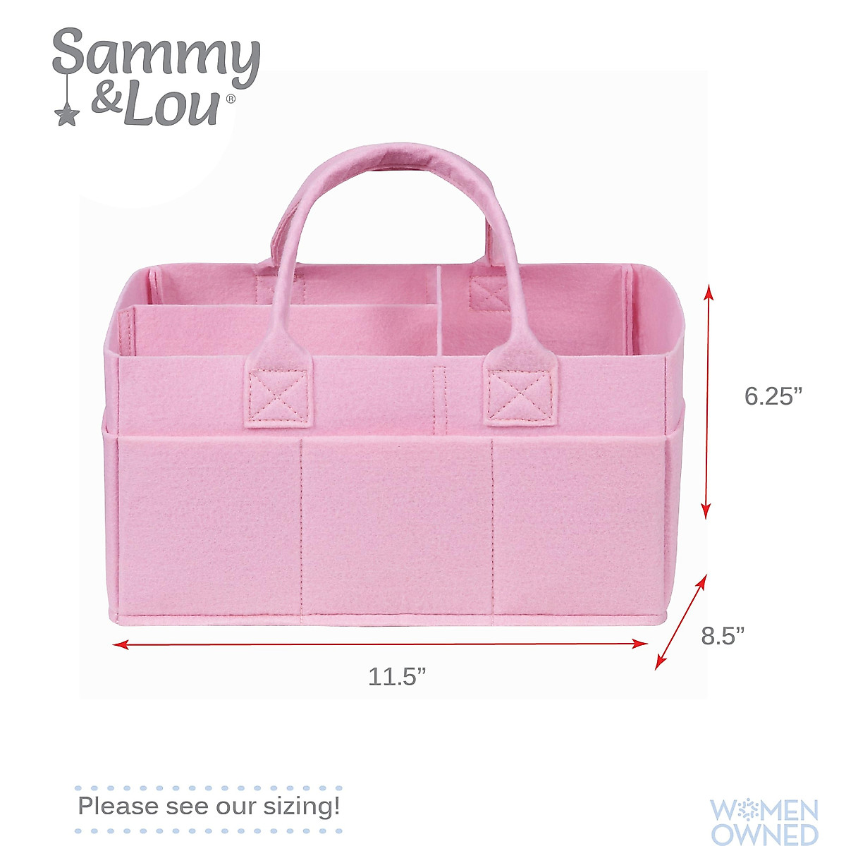 Sammy & Lou Diaper Caddy Organizer - Collapsible Tote Bag with Handles - Organizer for Diapers, Wipes & Baby Changing Supplies - Felt Storage Organizing Bin for Car, Desk, Nursery (Pink)