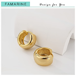 FAMARINE Chunky Gold Earrings for Women 12 MM Wide, 0.85 in Gold Hoop Earrings Thick Earrings for Mom, 14K Gold Plated