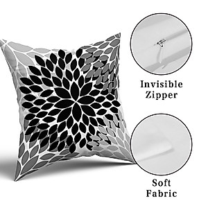 Kawani Black Pillow Covers 18X18 in Black White Grey Dahlias Floral Geometric Couch Pillow Cases with Zipper Set of 2 Farmhouse Rustic Home Decor for Living Room Bedroom Bed Cushion Outdoor