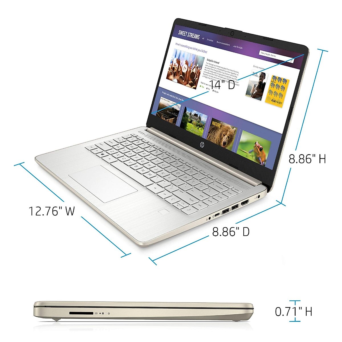 2022 HP Stream 14inch Laptop, Intel Celeron N4020 Dual-Core Processor, 4GB DDR4 Memory, 128GB Storage(64GB eMMC+64GB Card),WiFi,Webcam,Bluetooth,Win 10 S, Pale Gold | TGCD Bundle (Renewed)