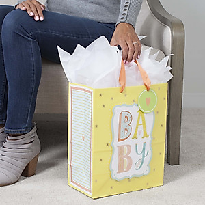 Hallmark 13" Large Gift Bag with Tissue Paper (B-A-B-Y, Yellow) for Baby Showers, New Parents and More