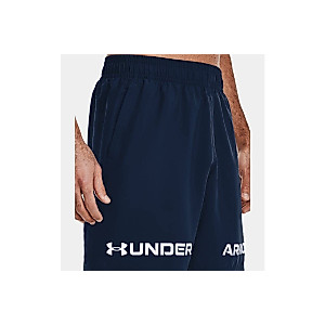 Under Armour Woven Graphic Wordmark Shorts, Academy Blue (408)/White, Medium
