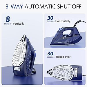 BEAUTURAL Steam Iron for Clothes with Precision Thermostat Dial, Ceramic Coated Soleplate, 3-Way Auto-Off, Self-Cleaning, Anti-Calcium, Anti-Drip