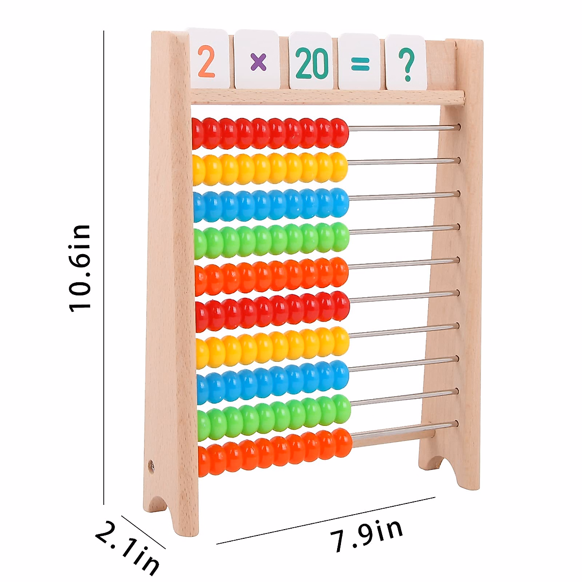 Tomlive Preschool Learning Toy, Wooden Abacus for Kids Math, 10-Row Wooden Frame with Multi-Color Beads, Counting Sticks, 1-100 Number Alphabet Cards, Montessori Toys for Toddler 3 4 5 6 Year Old Gift