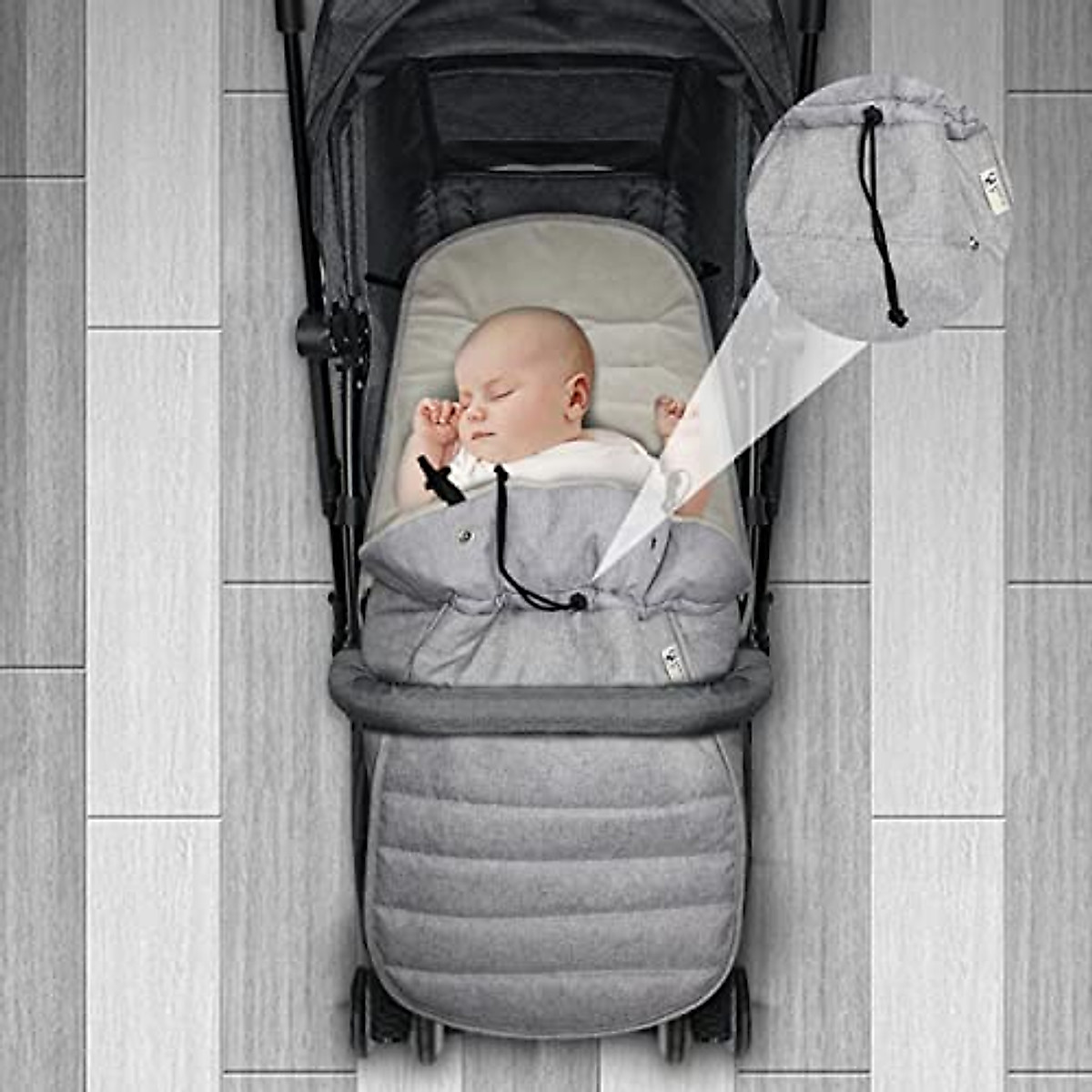 LEMESO Bunting Bag for Baby, Universal Bunting Bag, Removable Stroller Sleeping Bag Cold Weather,Soft Fleece Lined Footmuff, Fits Most Stroller Pram, Perfect for Baby, Toddler,Grey Color
