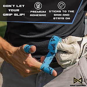 GRIP MAMBA Elastic Athletic Finger Tape, 1”Wide w/Premium Adhesive, Protects Hand Thumb Fingers Enhances Grip, Sleeve Blister Wrap for Sports, Golf, Tennis, Basketball, Pickleball (Blue, 3 Rolls)