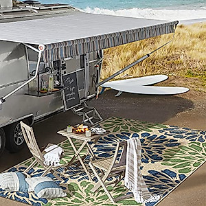 JONATHAN Y SMB110B-8 Zinnia Modern Floral Textured Weave Indoor Outdoor Area-Rug Bohemian Coastal Easy-Cleaning Bedroom Kitchen Backyard Patio Non Shedding, 8 X 10, Navy/Green