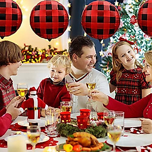 6 Pieces Buffalo Plaid Lumberjack Party Balloons 18 Inches Gingham Mylar Balloons Black and Red Plaid Party Balloons for Christmas Birthday Baby Shower Holiday Decoration