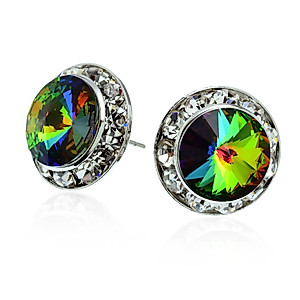 Green Blue Vitrail Crystal 15mm Round Post Earrings