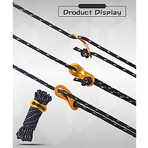 Hikeman 6 Pack 4mm Outdoor Guy Lines Tent Cords Lightweight Camping Rope with Aluminum Guylines Adjuster Tensioner Pouch for Tent Tarp, Canopy Shelter, Camping, Hiking, Backpacking (Black)