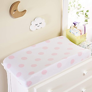 EVERYDAY KIDS 2 Pack Baby Changing Pad Covers for Baby Girl – Fits Most Changing Table Pads; 100% Cotton Jersey Knit, Breathable, Soft Changing Table Topper – Pink and White Hearts and Polka Dots