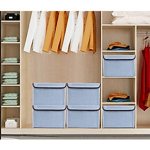 Bagnizer Foldable Fabric Storage Bins with Lids, 14.4x10x10'' Decorative Stackable Storage Cubes with Handles, Toy Clothes Blanket Storage Organizer, Closet Storage Basket/Box/Containers