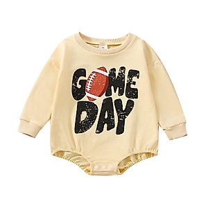 Socutebabe Baby Boy Girl Fall Cothes Football Sweatshirt Romper Long Sleeve Creweck Onesie Thanksgiving Outfit (A Game Day Beige,0-6 Months)