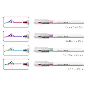 Sun-Star Stationery Two Color Line Pen'' twiink'' Different 4 Colors Pattern Set (Pink x Ligh Blue, Violet x Pink, Light Blue x Orange, Pink x Green)