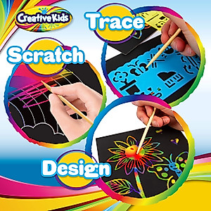 Creative Kids Rainbow Scratch Paper Craft Set - 185 Pieces Scratch Paper Art Kit - Black Scratch Off Pad - Magic Scratchboard Sheets, Stencils - Great Family Activity - Gift for Girls and Boys 4+