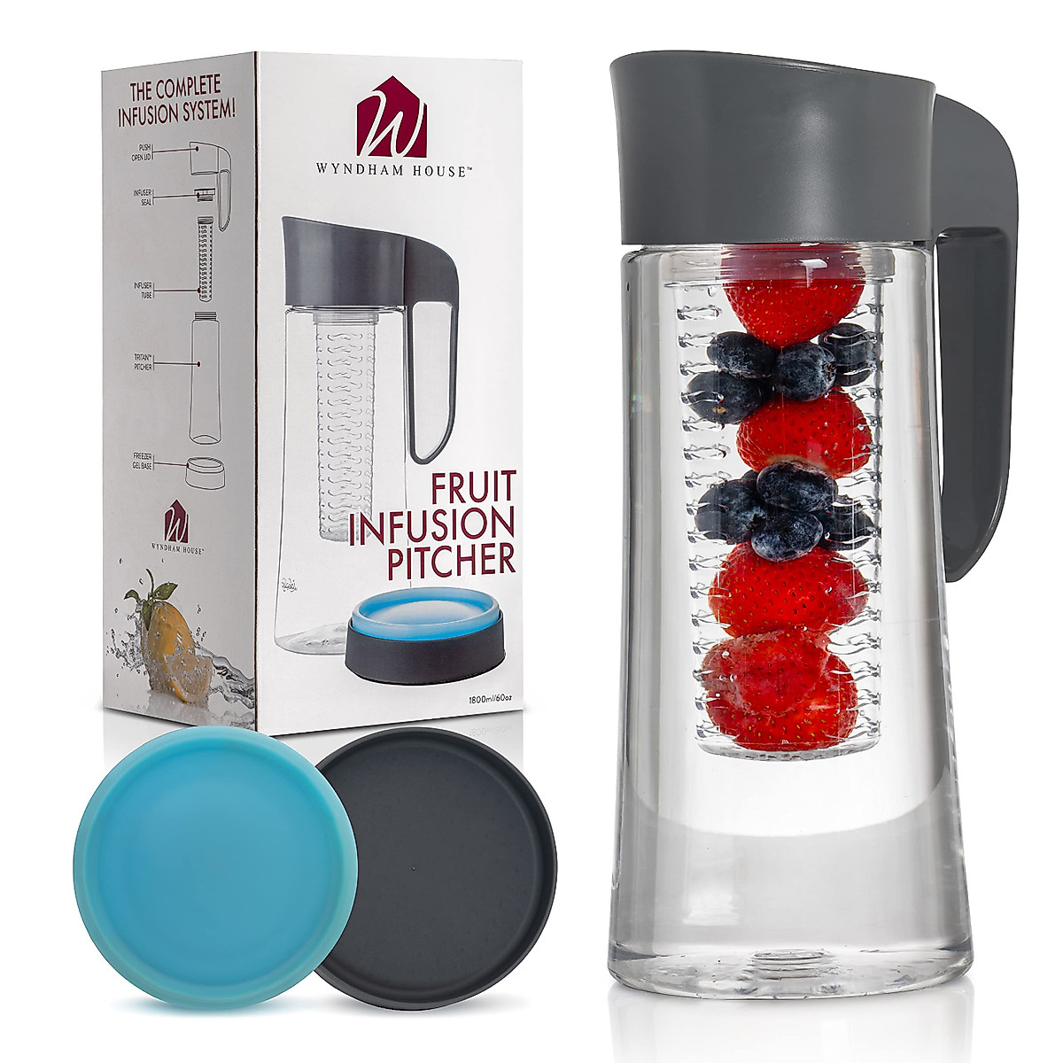 Wyndham House Fruit Infusion Pitcher, 60 Ounce, With Freezer Gel Base