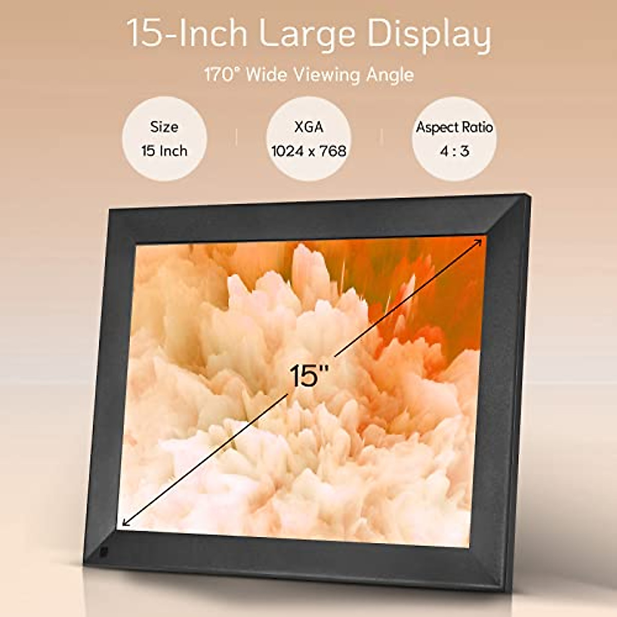 NexFoto 32GB Large 15 inch Digital Picture Frame, Wi-Fi Digital Photo Frame, Wall-Mountable, Instantly Share Photos Videos via App or Email, Gift for Grandparents
