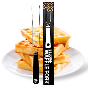 Captain Jax Waffle Fork for Belgian Waffles, Mulit-Use Stainless Steel Kitchen Tool with Silicone Handle, Beveled Prongs, Belgian Baking Accessory - One Size Black