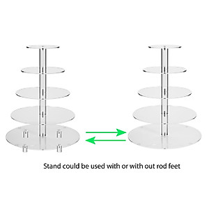 Jusalpha 5 Tier Circle Cupcake Stand With Light - Premium Cupcake Holder - Acrylic Cupcake Tower - Ideal for Weddings Birthday Parties, Candy Bar Decor 5RF-S (LED Light Option: Battery)