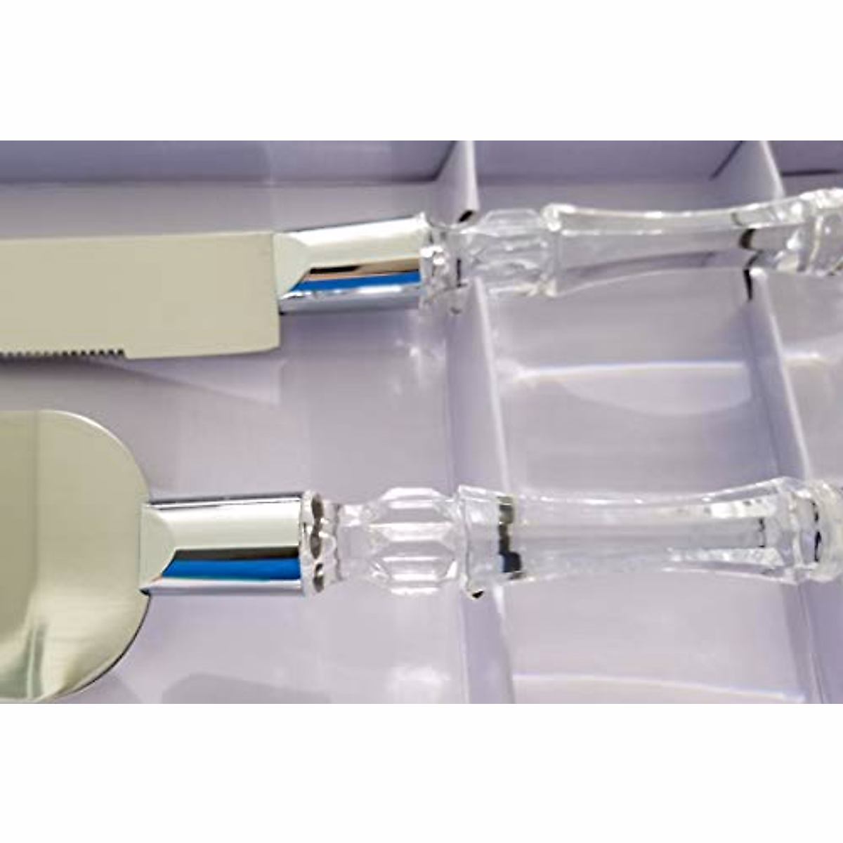 Wedding Knife and Cake Server Set With Clear Acrylic Handle (Silver, Unengraved)