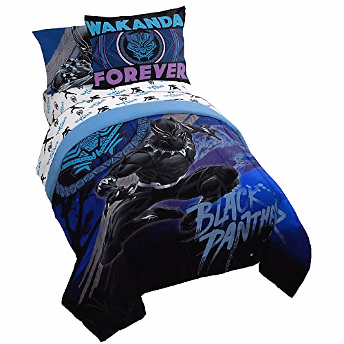 Marvel Black Panther Legend 5 Piece Twin Size Bed Set - Includes Comforter & Sheet Set - Super Soft Kids Bedding Fade Resistant Microfiber (Official Product)