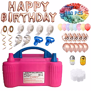 Balloon Pump,226 PCS TIFUNMYSI Electric Balloon Pump Kit,Balloon Inflator 600W Balloon Air Pump Portable Dual Nozzles Balloon Machine with 190 Balloons for Party Wedding Birthday Festival Decoration