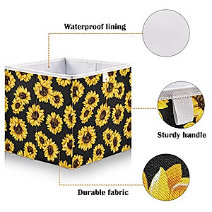 Kigai Cube Storage Bin Sunflower Black Foldable Storage Basket Toy Storage Box for Home Organizing Shelf Closet Bins, 11 x 11 x 11-Inch