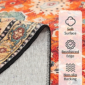 Castage Boho Rug 3x5,Washable Area Rugs for Bedroom Living Room Kitchen Entryway,Small Vintage Bohemian Distressed Non Slip Oriental Tribal Carpet,Retro Rust