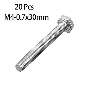 L-A M4 Hex Bolt M4-0.7 x 30mm UNC Hex Head Screw Bolts A2-70(304) Stainless Steel Fully Threaded Hex Tap Bolts (20 Pcs)