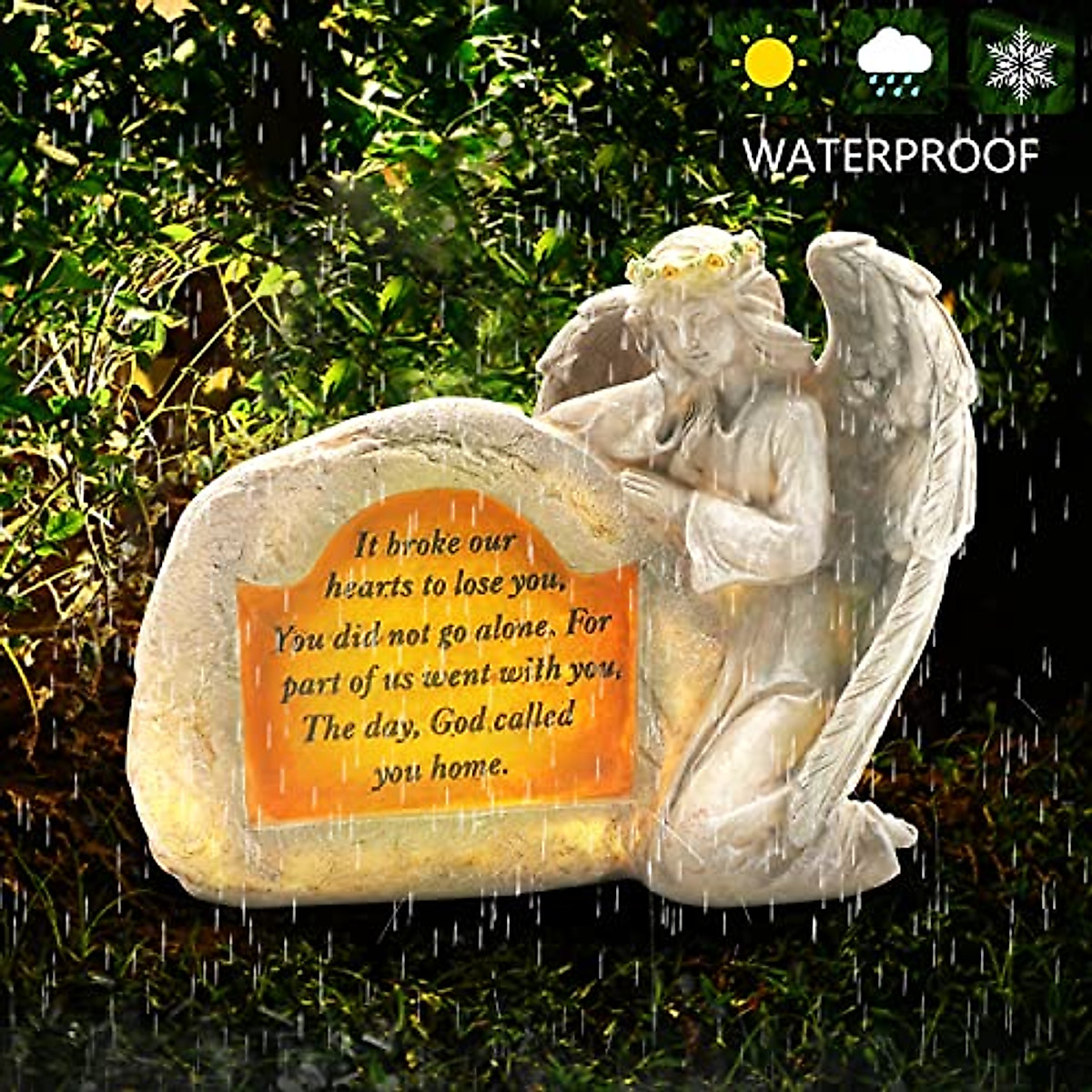 Solar Angel Memorial Stone with Solar LED Light | Garden & Cemetery Decor