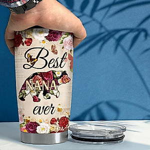 SANDJEST Best Nana Ever Tumbler Gift for Grandmas from Grandkids - 20oz Floral Insulated Stainless Steel Travel Mug Granny Christmas, Birthday, Mother's Day Gifts for Nana, Gigi from Grandchildren