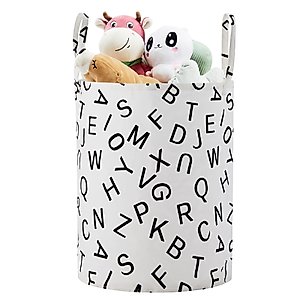 TECHMILLY Large Storage Basket for Girls and Boys, Collapsible Laundry Hamper with Long Handles, Toy Bins for Nursery, Kids Room Décor