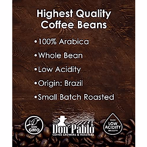2LB Don Pablo Gourmet Coffee - Brazil Cerrado - Medium Dark Roast - Whole Bean Coffee - 100% Arabica Beans - Low Acidity and Non-GMO - 2lb bag