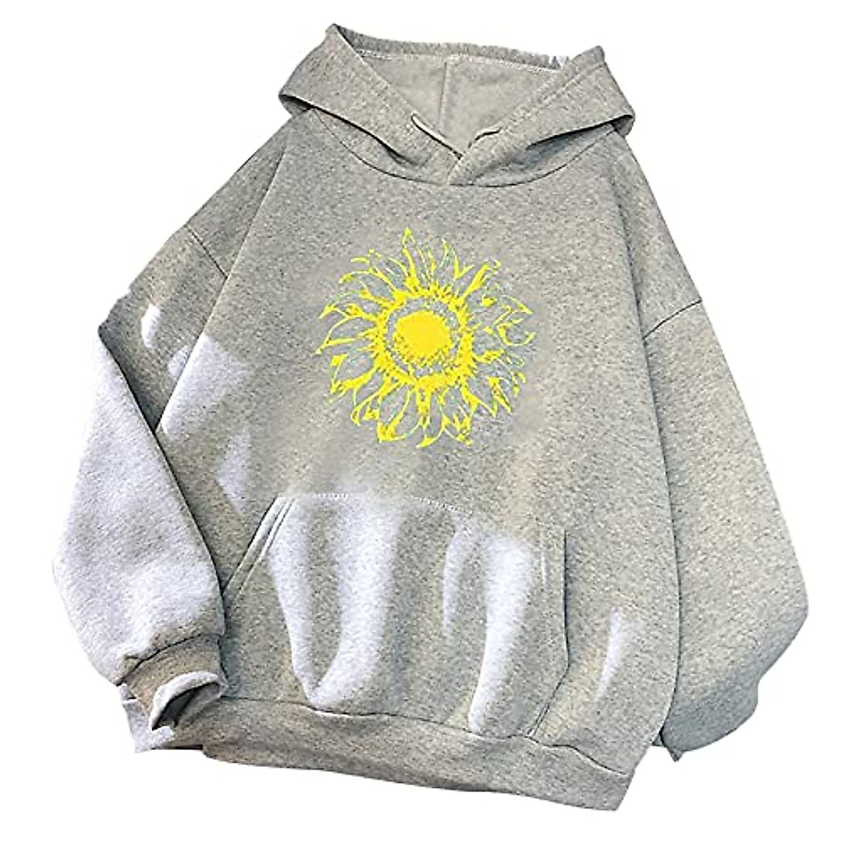 Women's Casual Hoodies Jumper Tops Sunflower Graphic Printed Sweatshirt Hooded Pullover with Pockets Gray