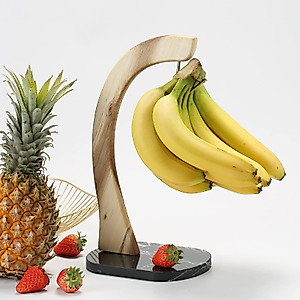 everous Banana Hanger Marble Base,Modern Banana Holder Tree Stand with Hook for Home or Bar (Black)
