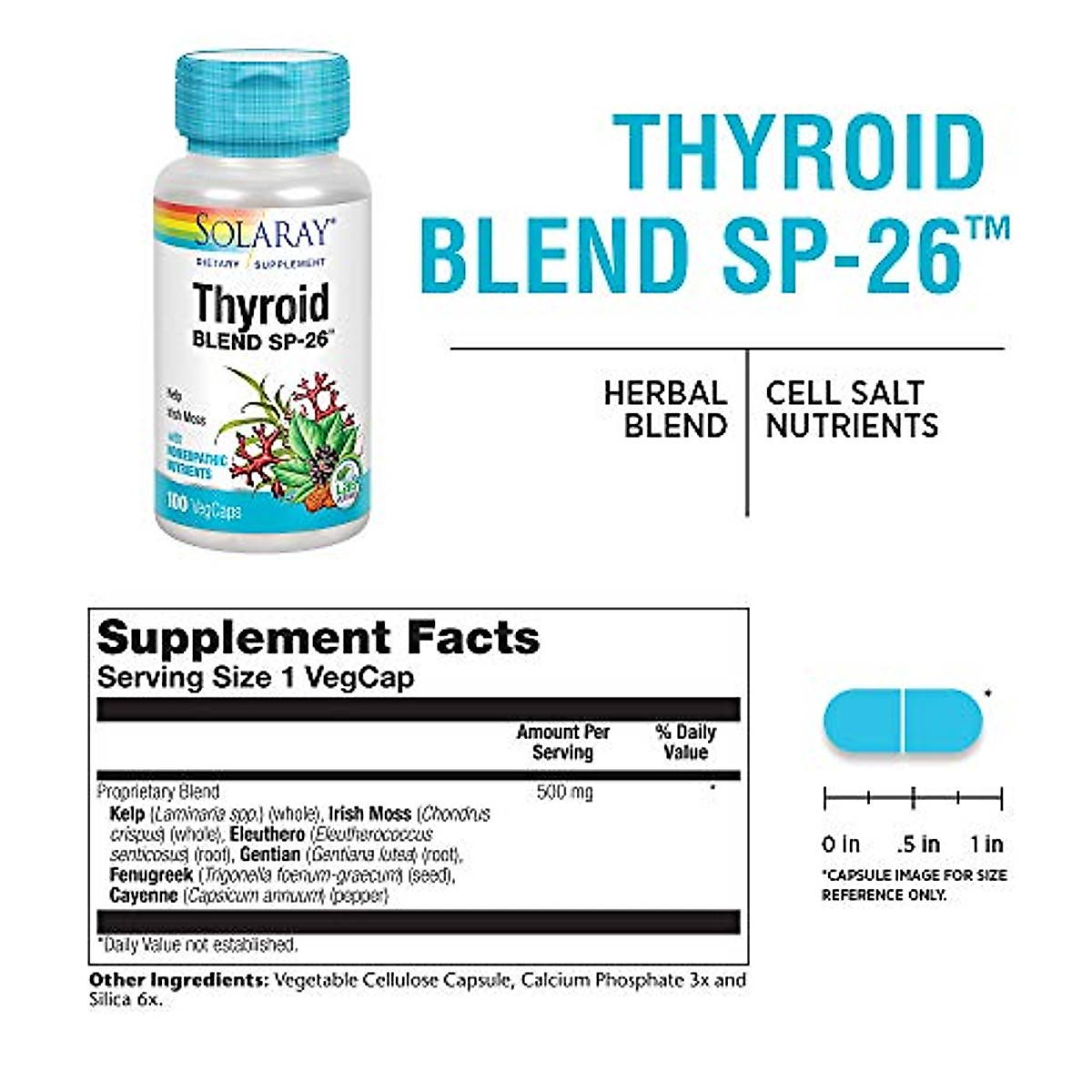 SOLARAY Thyroid Blend SP-26 | Herbal Blend w/ Cell Salt Nutrients to Help Support Healthy Thyroid Function | Non-GMO, Vegan | 100 VegCaps