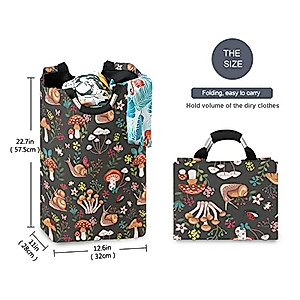 Mushroom with Snails Large Laundry Hamper Basket, Collapsible Laundry Bag, Oxford Cloth Foldable Storage Bins Baskets with Handles for Laundry, Bedroom, Home Decor